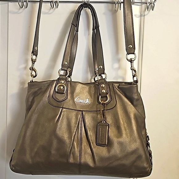 Coach | Bags | Coach Leather Purse Strapdual Handles Bronze Wgold ...